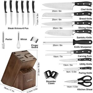 Knife Set, 21 Pieces Kitchen Knife Set with Block Wooden, Germany High Carbon Stainless Steel Professional Chef Knife Block Set, Ultra Sharp, Forged, Full-Tang (Black)