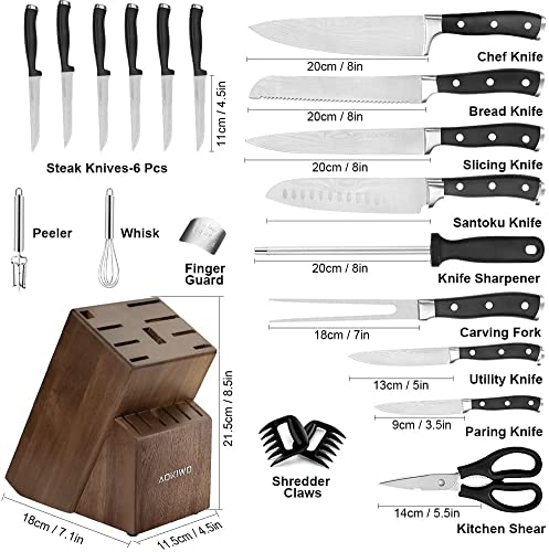 Knife Set, 21 Pieces Kitchen Knife Set with Block Wooden, Germany High Carbon Stainless Steel Professional Chef Knife Block Set, Ultra Sharp, Forged, Full-Tang (Black)