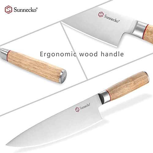 Sunnecko Japanese Chef Knife 8 inch, Sharp Kitchen Knife with 440C High Carbon Stainless Steel Blade Professional Cooking Knife, Gyuto Knife with Natural White Oak Wooden Handle Chopping Knife