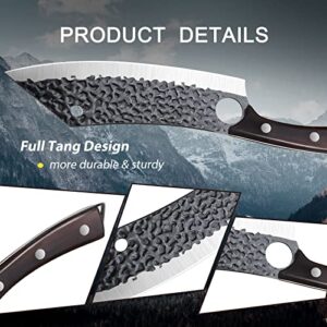 Purple Dragon Japanese Butcher Knife 8 Inch Ultra Sharp Carving Knife for Meat Vegetable Cutting with Finger Hole Hand Forged Slicing Knife Cooking High Carbon Steel Knife Cleaver