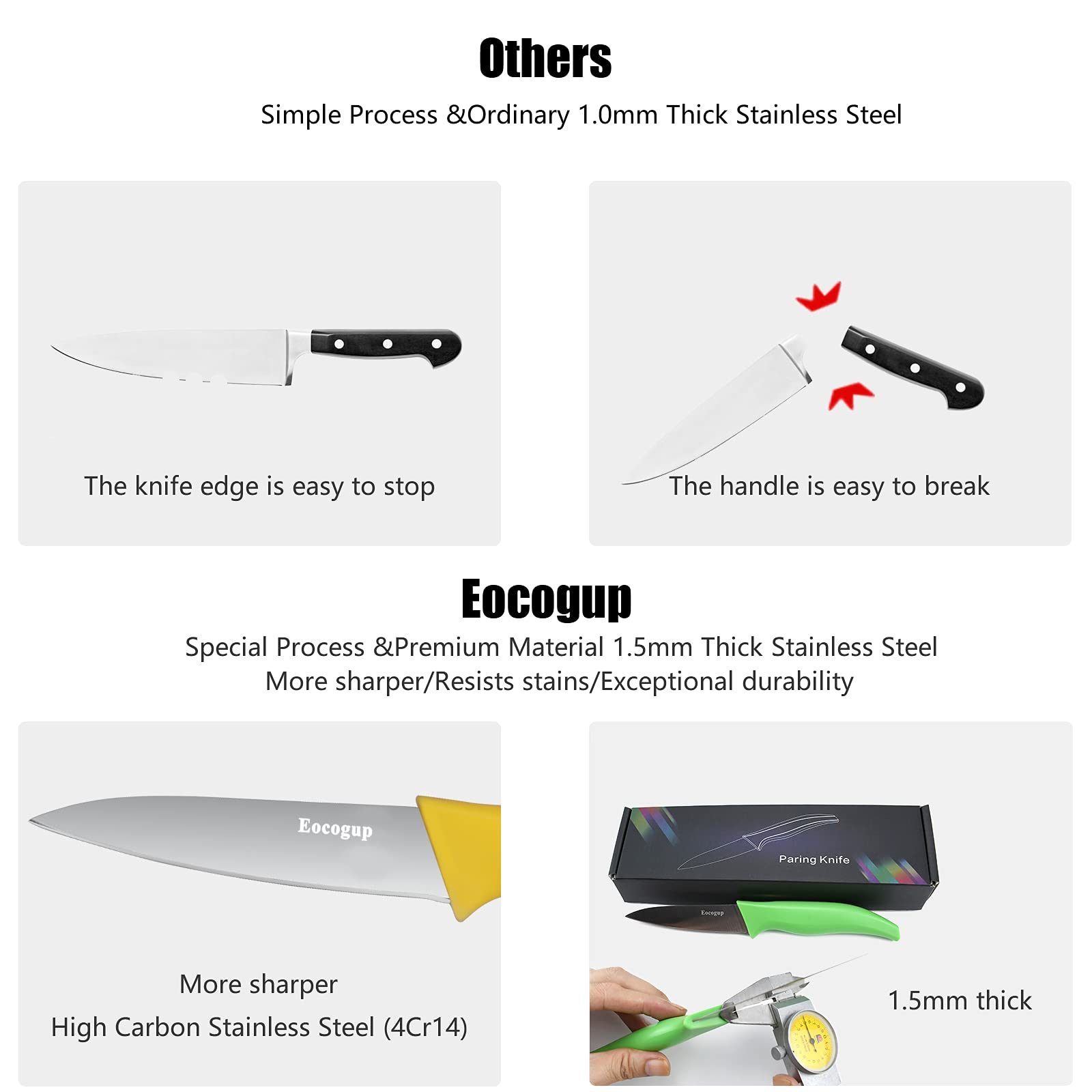 Eocogup Paring Knife,3.7 inch Fruit and Vegetable Paring Knives,Stainless Steel Super Sharp Small Kitchen Knives Sets,Assorted Colors Handle(Set of 4)