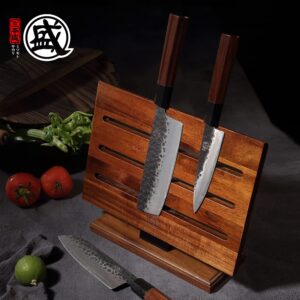 MITSUMOTO SAKARI Kitchen Magnetic Knife Block Holder, Japanese Acacia Wood Storage Knife Tool Holder, Enhanced Double-Sided Magnetic Strip Wooden Knife Holder