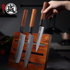 MITSUMOTO SAKARI Kitchen Magnetic Knife Block Holder, Japanese Acacia Wood Storage Knife Tool Holder, Enhanced Double-Sided Magnetic Strip Wooden Knife Holder