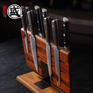 MITSUMOTO SAKARI Kitchen Magnetic Knife Block Holder, Japanese Acacia Wood Storage Knife Tool Holder, Enhanced Double-Sided Magnetic Strip Wooden Knife Holder