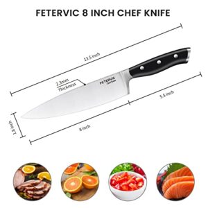 FETERVIC Chef Knife, 8-Inch Super Sharp Professional kitchen knife with Knife Sharpener, German High Carbon Stainless Steel Chef's Knife with Gift Box - Cooking Gift