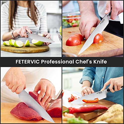 FETERVIC Chef Knife, 8-Inch Super Sharp Professional kitchen knife with Knife Sharpener, German High Carbon Stainless Steel Chef's Knife with Gift Box - Cooking Gift