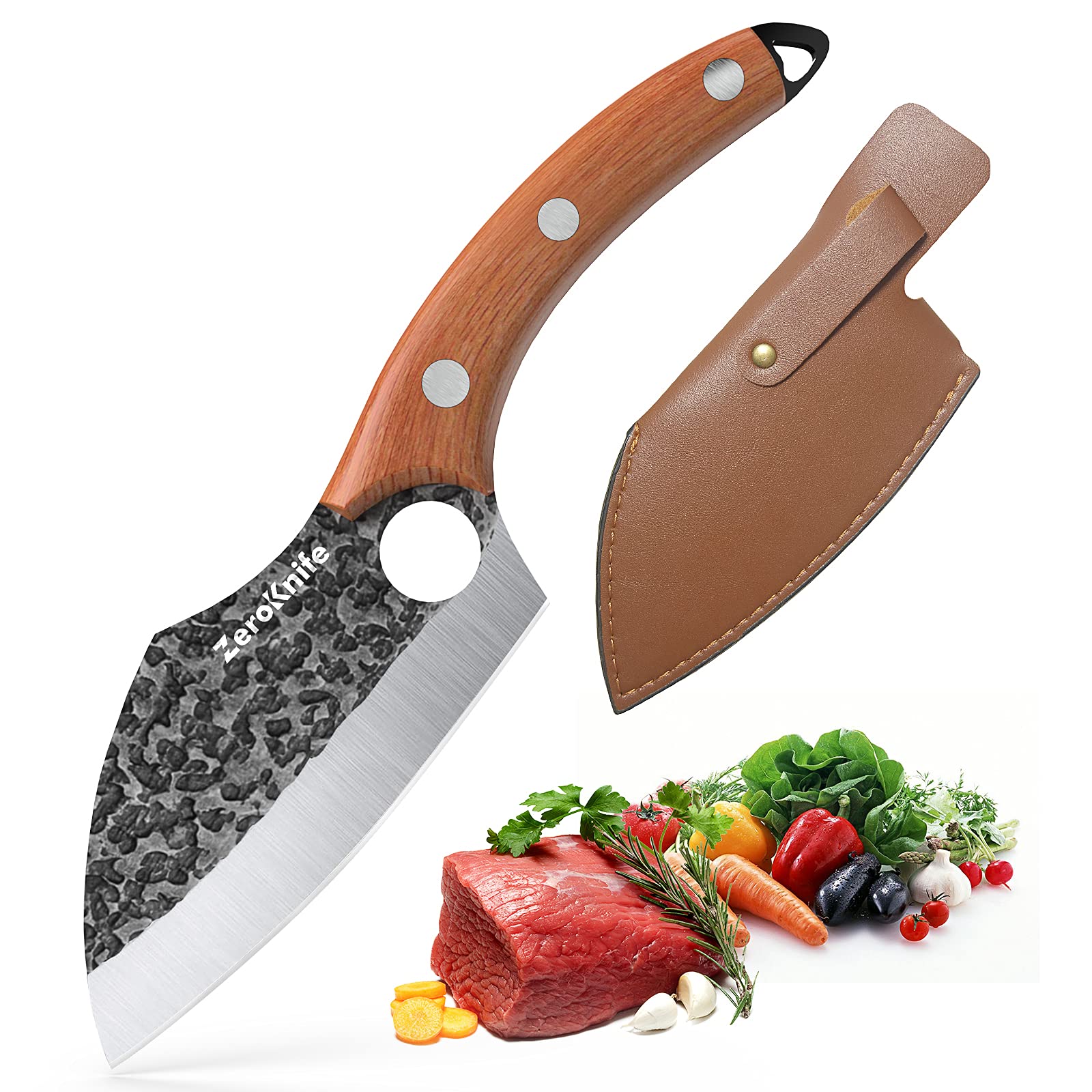 ZeroKnife Husk Chef Knife, Japanese Butcher Knife,Handmade Fishing Filet & Bait Knife, High Carbon Steel Japan knives Meat Cleaver for Kitchen Cooking, Hunting, Camping