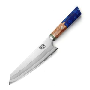 mitsumoto sakari 8 inch japanese kiritsuke chef knife, hand forged 67 layers 440c damascus steel kitchen knives, professional meat sushi chef's knife (blue pomegranate handle & gift box)