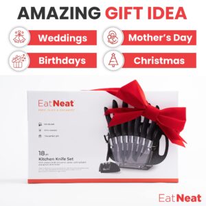 EatNeat 18 Piece Chef's Knife Set: Stainless Steel Kitchen Knives, Cutting Board, Sharpener, Scissors, Peeler, & Holder - Essential Cooking Utensils for Home & Apartment