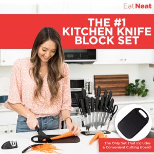 EatNeat 18 Piece Chef's Knife Set: Stainless Steel Kitchen Knives, Cutting Board, Sharpener, Scissors, Peeler, & Holder - Essential Cooking Utensils for Home & Apartment