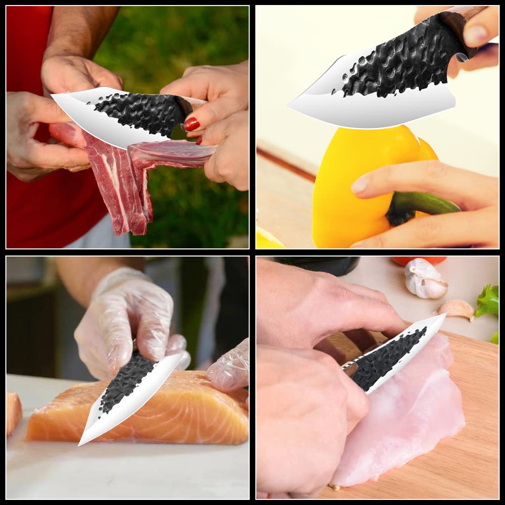 Upgraded Chef Knife High Carbon Stainless Steel Professional Kitchen Cooking Knife with Sheath and Ergonomic Handle - Ultra Sharp Meat Cleaver Chopping Knife for Home Outdoor or Camping (Black-002)