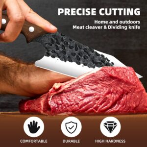 Upgraded Chef Knife High Carbon Stainless Steel Professional Kitchen Cooking Knife with Sheath and Ergonomic Handle - Ultra Sharp Meat Cleaver Chopping Knife for Home Outdoor or Camping (Black-002)