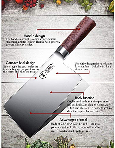 WALLOP Bone Chopper - 7.5 inch Meat Cleaver Knife Bone Chopping Knife Chinese Chef Knife Butcher Knife, German Stainless Steel Ergonomic Wenge Wood Handle for Home Kitchen or Restaurant