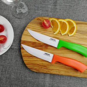 UMOGI Ceramic Steak Knives Set of 4 with Covers in Gift Box - Utility Knife Large Size - Healthy Stain Resistant & Rust Proof - Dishwasher Safe - Best for Meat Tomatoes Vegetables Fruits BBQ