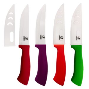 UMOGI Ceramic Steak Knives Set of 4 with Covers in Gift Box - Utility Knife Large Size - Healthy Stain Resistant & Rust Proof - Dishwasher Safe - Best for Meat Tomatoes Vegetables Fruits BBQ