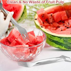 2Pcs Watermelon Fork Slicer Cutter, Stainless Steel 2-in-1 Watermelon Fork Slicer, Portable Watermelon Fork Watermelon Cutter Slicer Tool Fruit Forks Slicer for Home Party Camping Kitchen Gadget