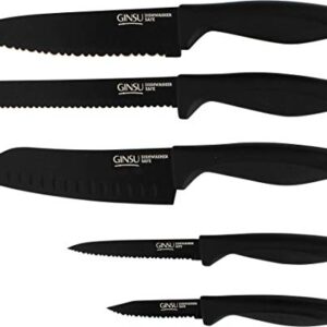 GINSU Daku 5-Piece Black Knife Prep Set - Dishwasher Safe and Always Sharp