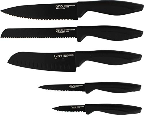 GINSU Daku 5-Piece Black Knife Prep Set - Dishwasher Safe and Always Sharp