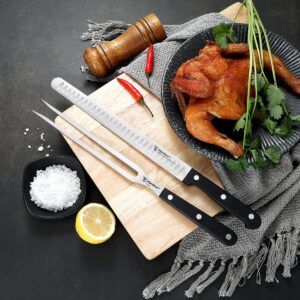 Humbee, Carving Knife and Fork Set, 10 inch Granton Blade with 9 Inch Fork, for Cutting Smoked Brisket, BBQ Meat, Turkey