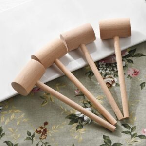 4 Pcs Wooden Crab Lobster Mallets Seafood Hammers, Solid Natural Beechwood