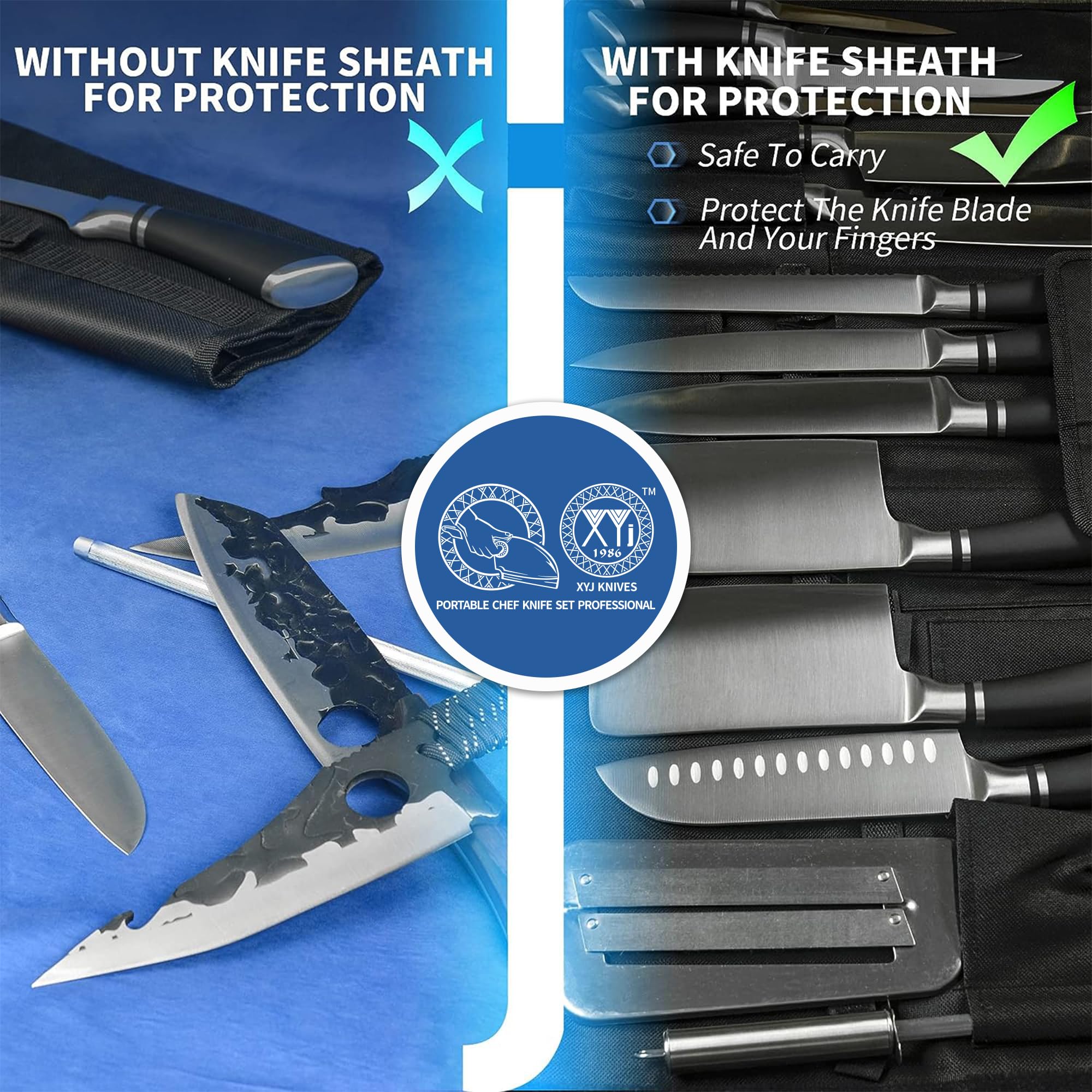 XYJ Knives Authentic Since 1986,Chef Knife Professional Set with Bag,Cleaver Butcher Knife for Meat Cutting