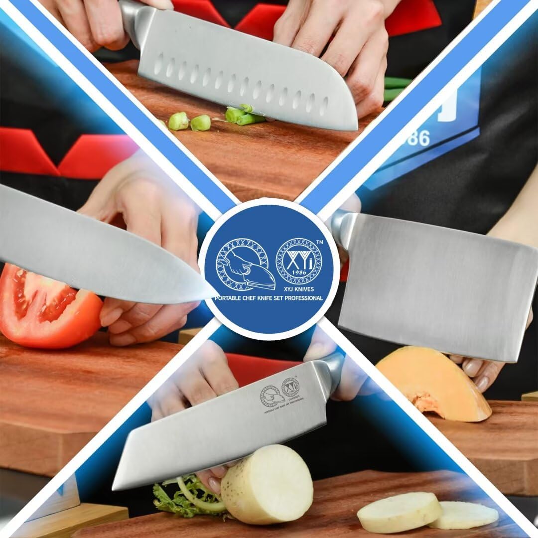 XYJ Knives Authentic Since 1986,Chef Knife Professional Set with Bag,Cleaver Butcher Knife for Meat Cutting