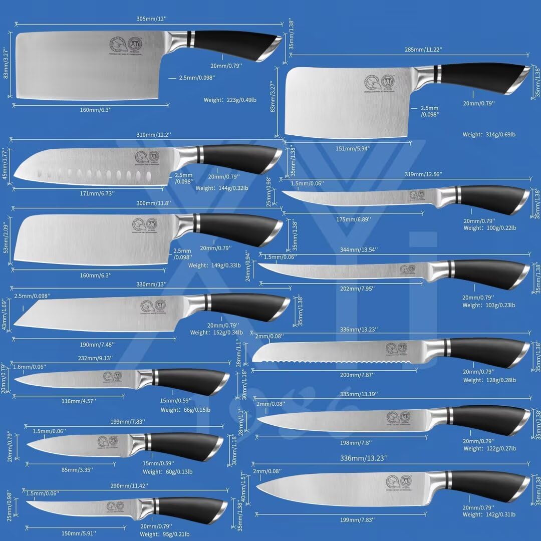 XYJ Knives Authentic Since 1986,Chef Knife Professional Set with Bag,Cleaver Butcher Knife for Meat Cutting