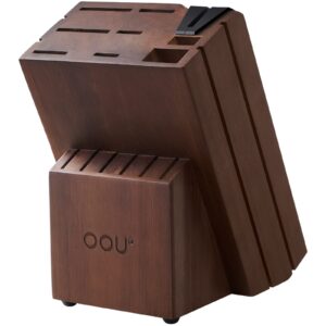 oou! home knife storage block, walnut wooden knife block holder, universal kitchen knife blocks with built-in sharpener, 14 slots knife holder for kitchen counter, without knives