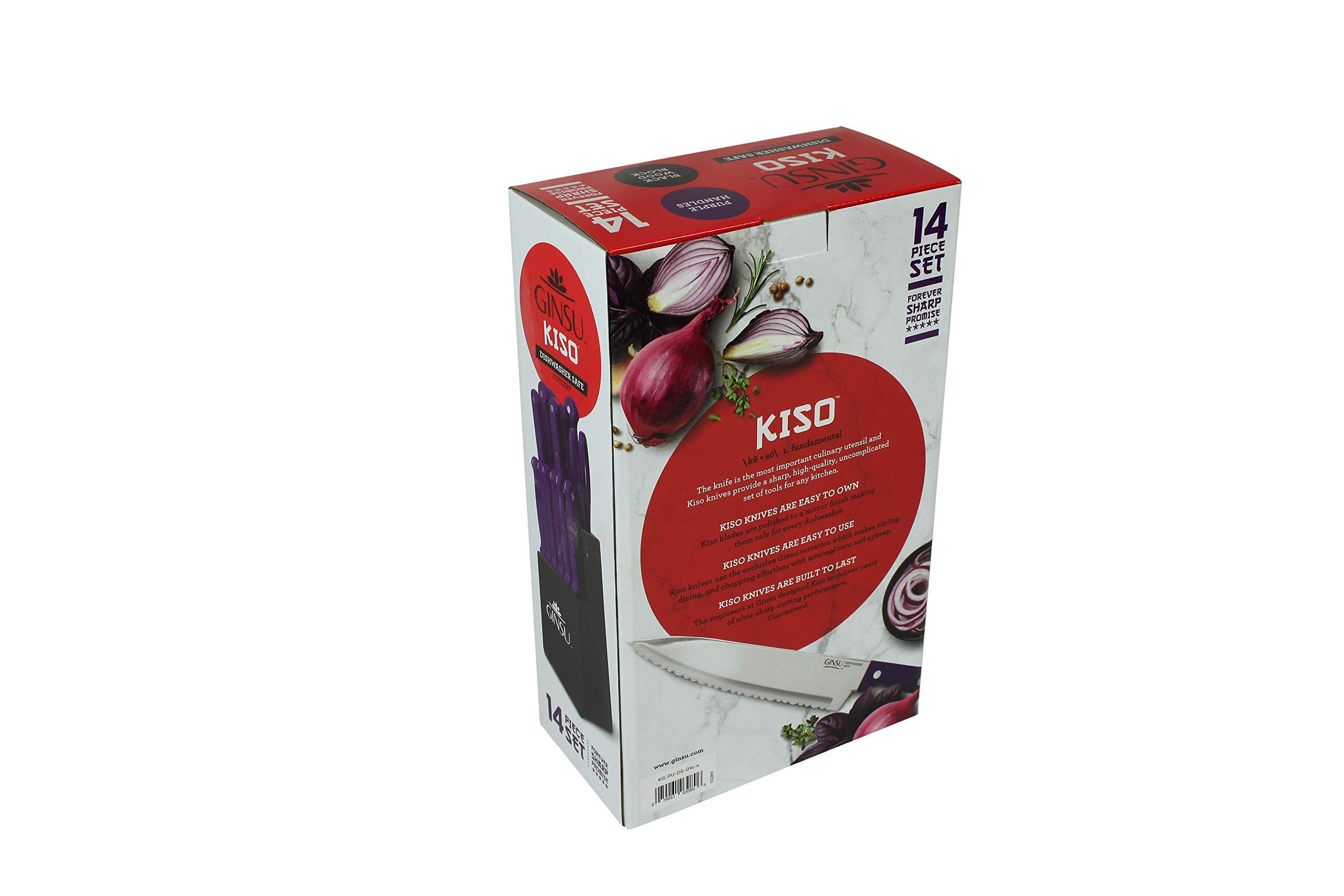 Ginsu Kiso 14-Piece Purple Knife Set with Black Block - Dishwasher Safe and Always Sharp