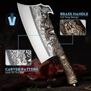 ROCOCO 2lb Dragon Butcher Knife Heavey Duty Cleaver Knife for Meat Bone Cutting 9.5" Cool Big Viking Camping Chopper Cutter with Sheath Birthday Thanksgiving Christmas Gift Idea Men