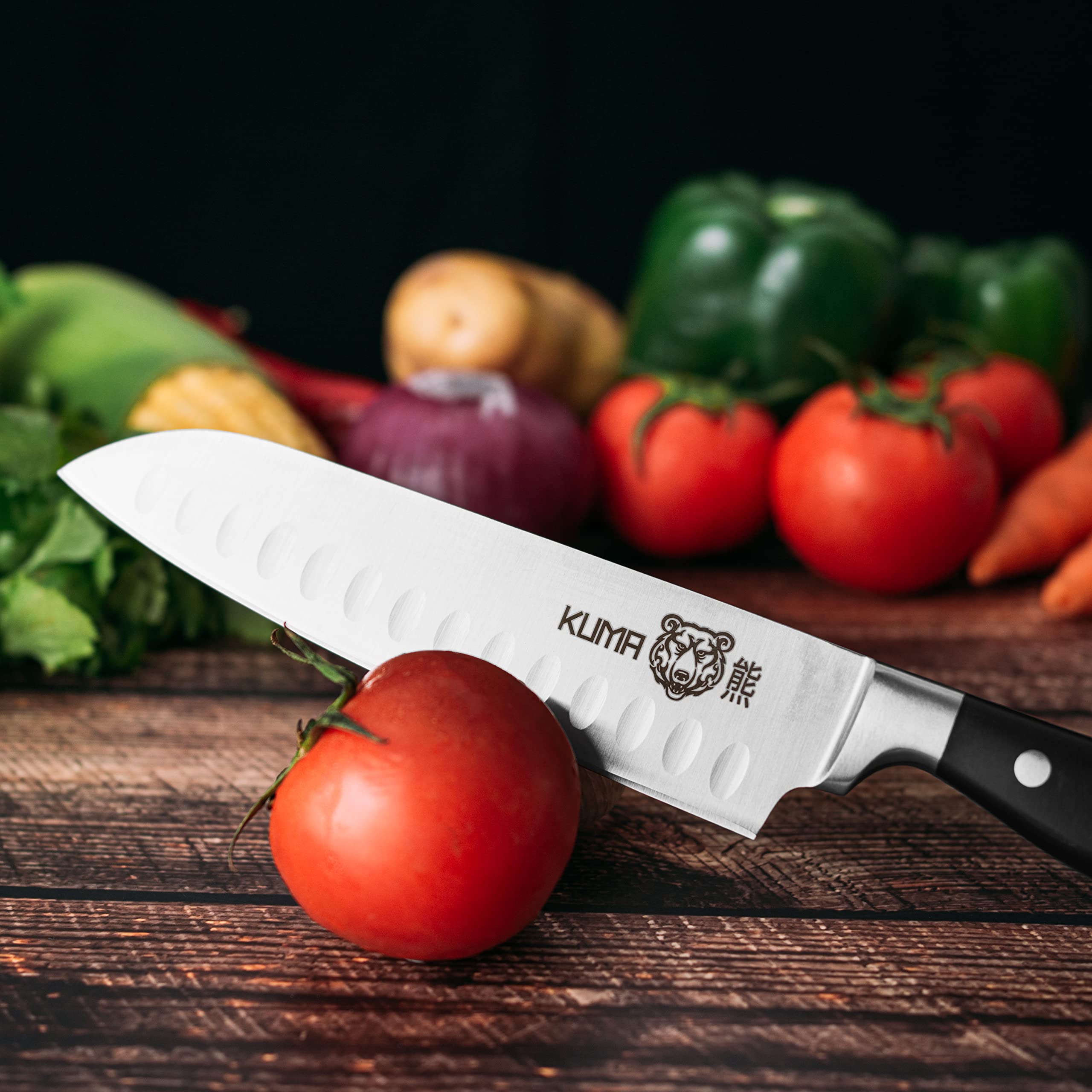 KUMA Santoku 7 Inch - Razor Sharp Kitchen Knife - Japanese Style Multipurpose Chef's Knife with Comfortable Handle & No-Fatigue Design - Cut Meat, Fish, Vegetables and More Like a Professional