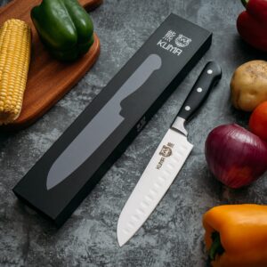 KUMA Santoku 7 Inch - Razor Sharp Kitchen Knife - Japanese Style Multipurpose Chef's Knife with Comfortable Handle & No-Fatigue Design - Cut Meat, Fish, Vegetables and More Like a Professional