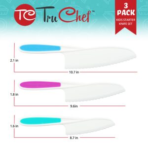 TruChef Kids Knife Set for Cooking and Cutting Fruits, Veggies & Cake - Perfect Starter Knife Set for Little Hands in the Kitchen - 3-Piece Nylon Knife for Kids - Fun & Safe Lettuce Knife