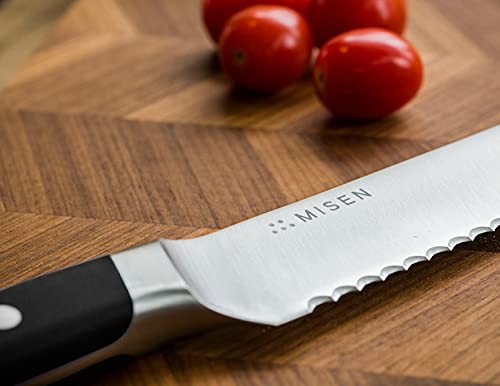 Misen Serrated Bread Knife - 9.5 Inch, High Carbon Stainless Steel, Japanese AUS10 - Ideal for Sourdough, Challah, Watermelon - Bread Slicer - Black