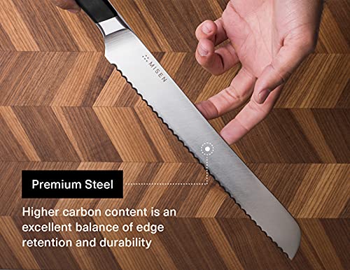 Misen Serrated Bread Knife - 9.5 Inch, High Carbon Stainless Steel, Japanese AUS10 - Ideal for Sourdough, Challah, Watermelon - Bread Slicer - Black