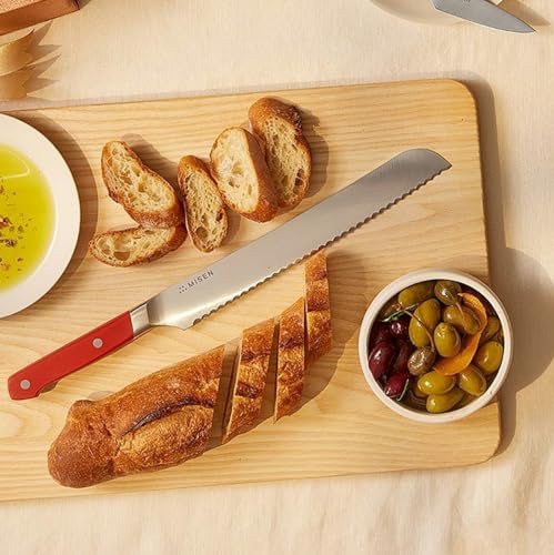 Misen Serrated Bread Knife - 9.5 Inch, High Carbon Stainless Steel, Japanese AUS10 - Ideal for Sourdough, Challah, Watermelon - Bread Slicer - Black