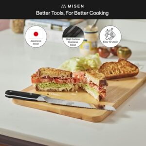 Misen Serrated Bread Knife - 9.5 Inch, High Carbon Stainless Steel, Japanese AUS10 - Ideal for Sourdough, Challah, Watermelon - Bread Slicer - Black