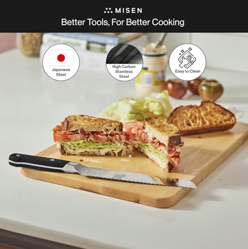 Misen Serrated Bread Knife - 9.5 Inch, High Carbon Stainless Steel, Japanese AUS10 - Ideal for Sourdough, Challah, Watermelon - Bread Slicer - Black