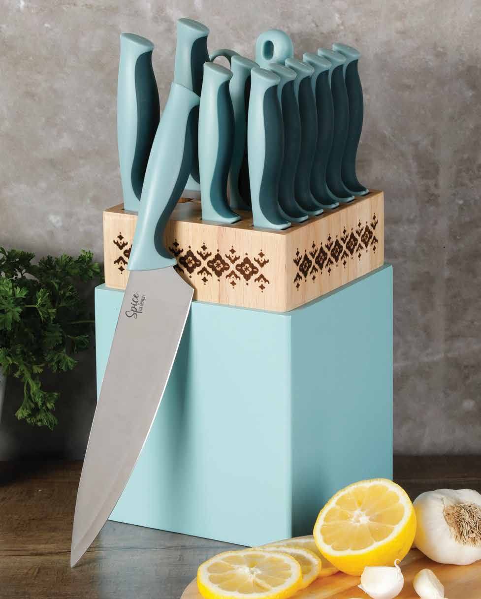 Spice by Tia Mowry Savory Saffron 14 Piece Cutlery Knife Block Set - Aqua Blue