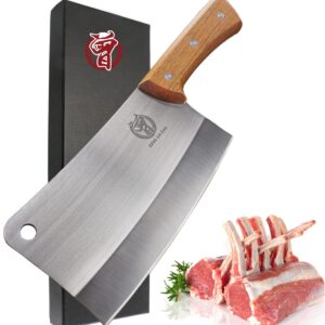 ZENG JIA DAO Meat Cleaver - 7'' Heavy Duty Butcher Knife Meat Chopper Bone Cutting Knife - High Carbon German Stainless Steel - Pearwood Handle for Home Kitchen and Restaurant 2023 Gifts