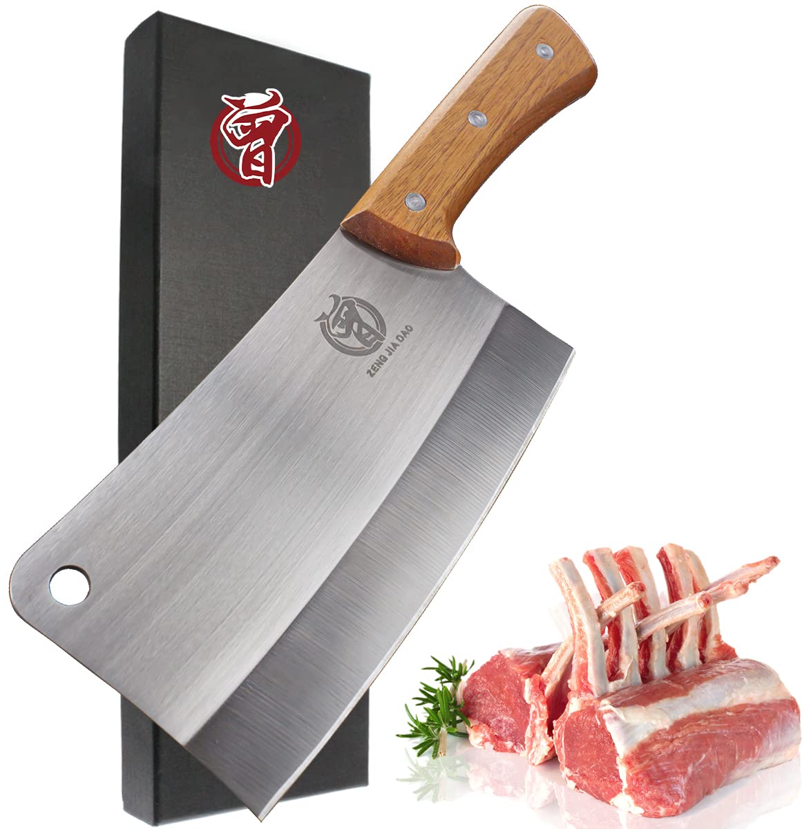 ZENG JIA DAO Meat Cleaver - 7'' Heavy Duty Butcher Knife Meat Chopper Bone Cutting Knife - High Carbon German Stainless Steel - Pearwood Handle for Home Kitchen and Restaurant 2023 Gifts