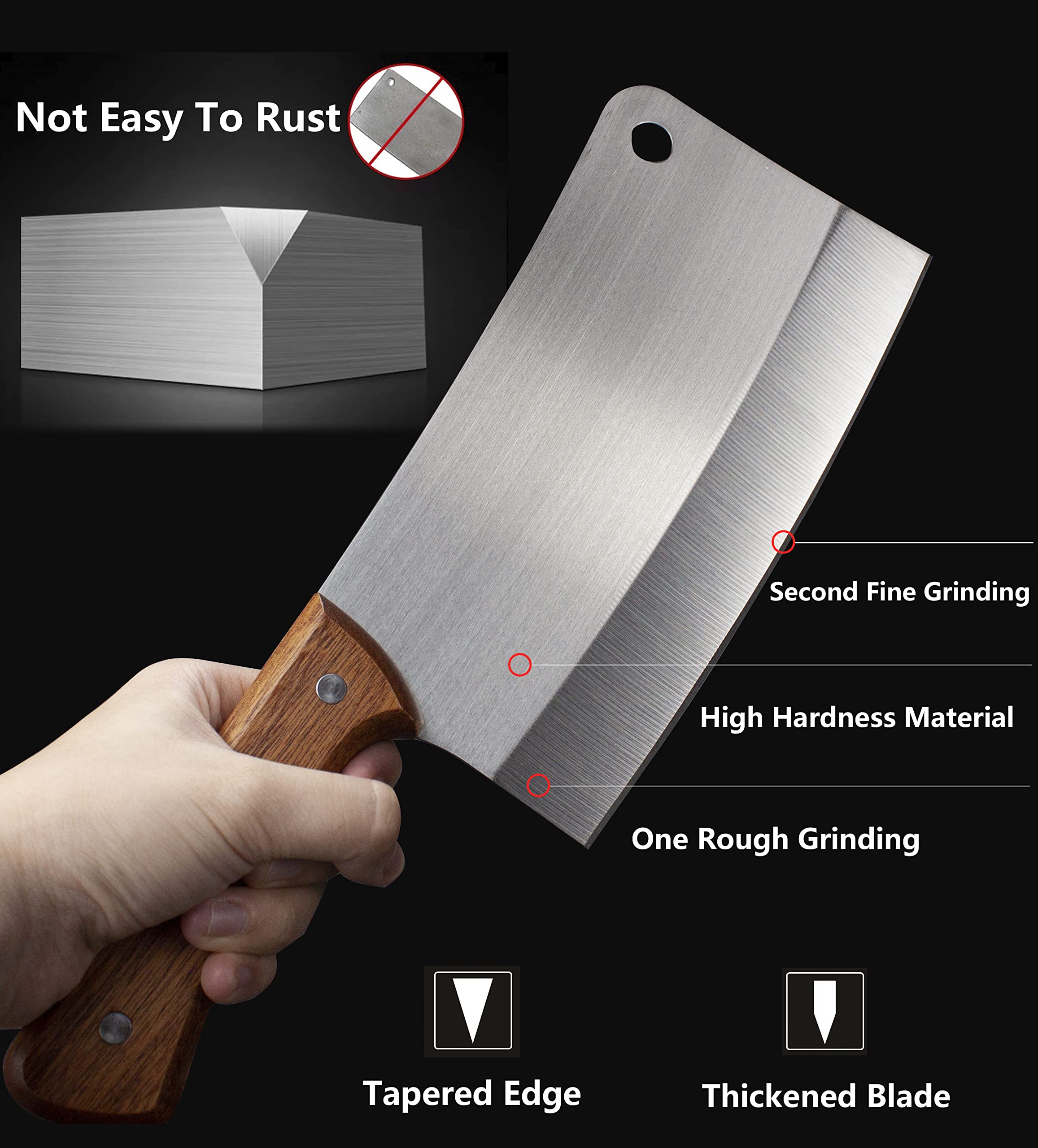 ZENG JIA DAO Meat Cleaver - 7'' Heavy Duty Butcher Knife Meat Chopper Bone Cutting Knife - High Carbon German Stainless Steel - Pearwood Handle for Home Kitchen and Restaurant 2023 Gifts