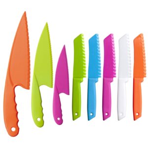 motyawn knives for kids 8-piece nylon kitchen baking knife set, perfect toddler's safe knife, lettuce knife and bread, salad kitchen knives