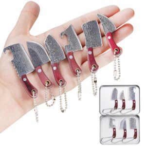 damascus pocket knife set mini kitchen chef knife tiny chef knife set tiny knife keychain small knife for package opener box cutter 6pcs