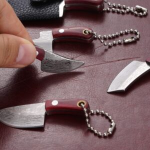 Damascus Pocket Knife Set Mini Kitchen Chef Knife Tiny Chef Knife Set Tiny Knife Keychain Small Knife for Package Opener Box Cutter 6Pcs