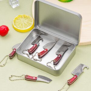 Damascus Pocket Knife Set Mini Kitchen Chef Knife Tiny Chef Knife Set Tiny Knife Keychain Small Knife for Package Opener Box Cutter 6Pcs