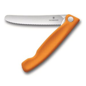 victorinox swiss classic foldable paring knife, wavy edge orange 4.3 in