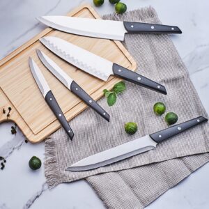 Knife Set with Block, LapEasy 15 Pieces Kitchen Knife Set with Black Pine Knife Holder, Knife Block Set with Sharpener, High Stainless Steel Knives with Comfortable-Grip ABS Handles.