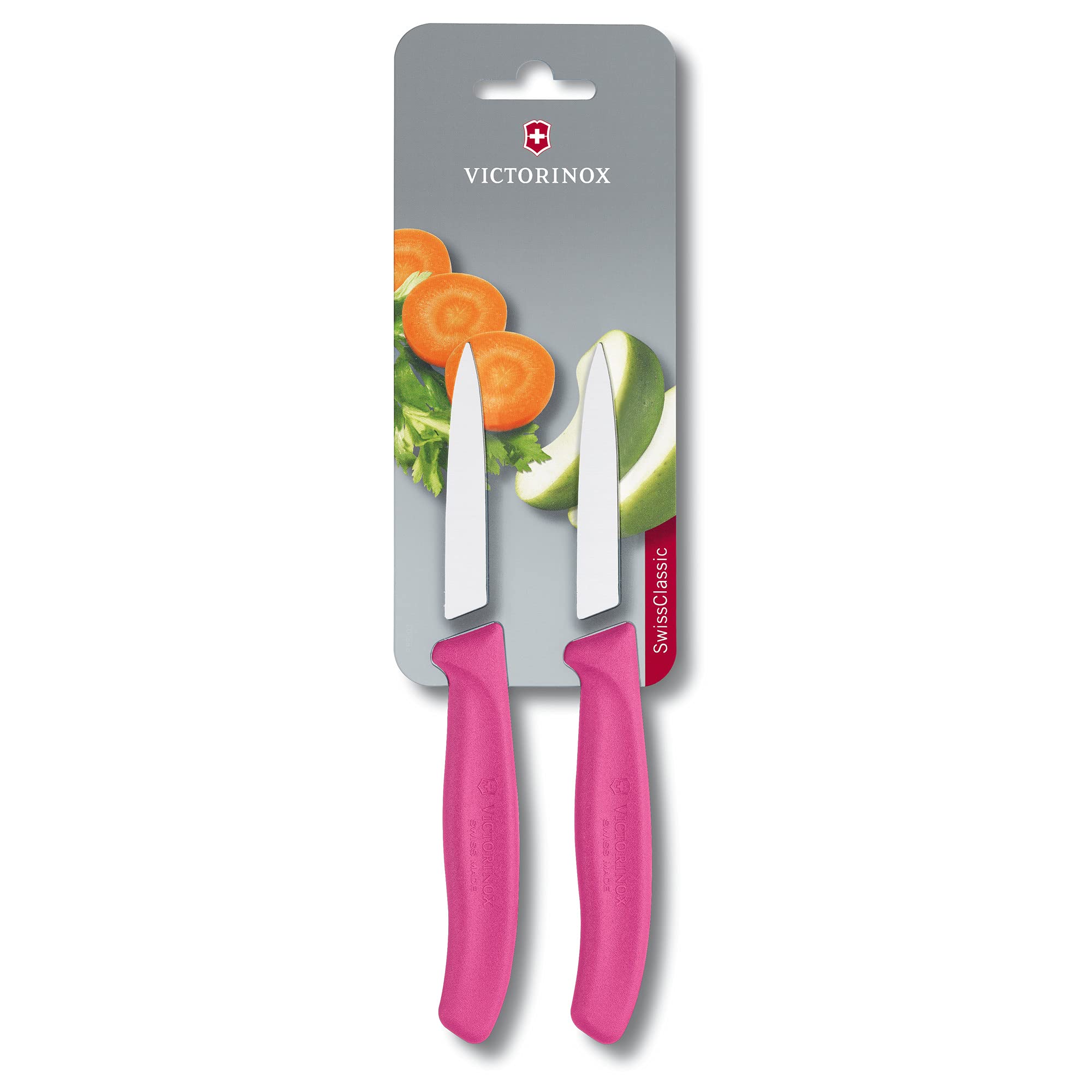 Victorinox Swiss Classic 2 Piece Paring Knife Set Straight Edge Pointed Tip - Pink