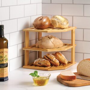 Bamboo Corner Kitchen Shelf and In-Drawer Knife Block Organizer